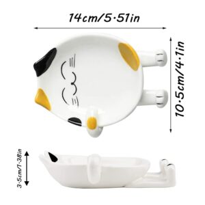 Ceramic Cat Spoon Rest for Kitchen Counter, Multi-Functional Chopsticks Spoon Holder,Ceramic Utensil Holder -Essential Kitchen Gadgets & Accessories, Decor Gift for Cat Lover (Yellow)