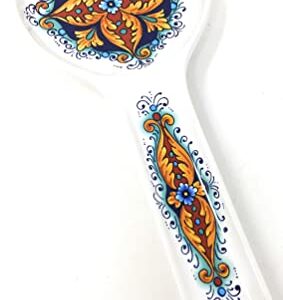 Nova Deruta Spoon Rest, Blue Yellow Fleur De Lis, Made in Italy, Italian Exclusively Handcrafted Earthenware for Sur La Table, Deruta Region Artwork