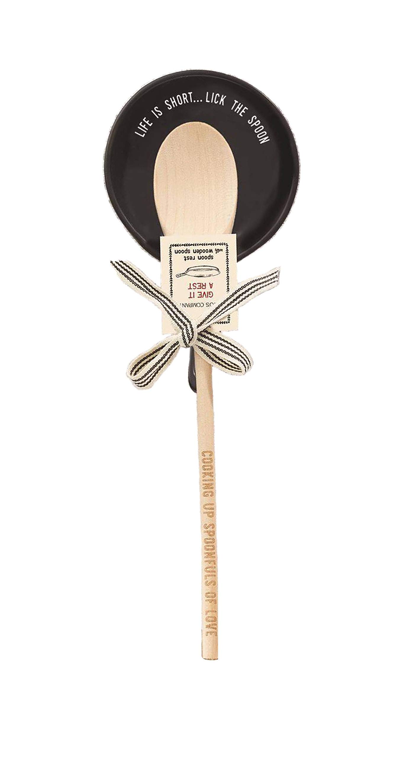 Life is Short Lick the Spoon Porcelain Spoon Rest and Wooden Spoon Set