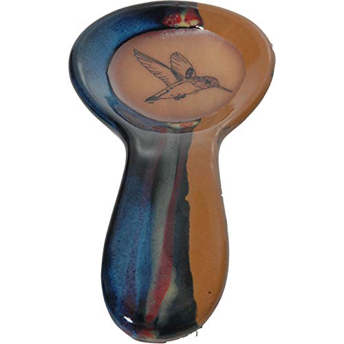 ALWAYS AZUL POTTERY 9.5 Inch Long Spoon Rest in Hummingbird Design and Azulscape Glaze - Handmade Pottery Cookware Accessories - Kitchen Countertop Holder for Giant Spatula, Ladle & More