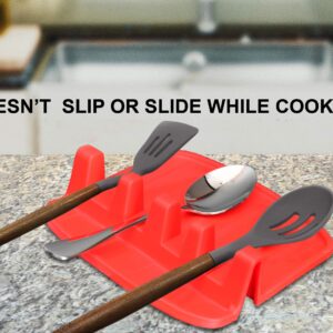 HOME-X Red Silicone Spoon Rest & Spoon Holder, Utensil Rest with Drip Pad for Multiple Utensils at Once, BPA-Free, Spoon Holder for Stove Top, Holder for Spoons, Ladles, Tongs & More, Kitchen Accessor