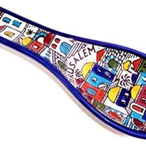 Bluenoemi Israeli Jewelry & Gifts Armenian Ceramics Rest Spoon Shalom Jerusalem Gift Bluenoemi Ceramics Rest Spoon Housewarming Gifts Handmade in Israel.