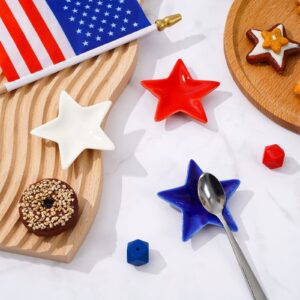 Whaline 3Pcs Patriotic Star Coffee Spoon Rest 4th of July Ceramic Teaspoon Holder Red Blue White Star Ring Dish for Independence Day Kitchen Office Coffee Bar Coffee Stirrers Home Decor Accessories