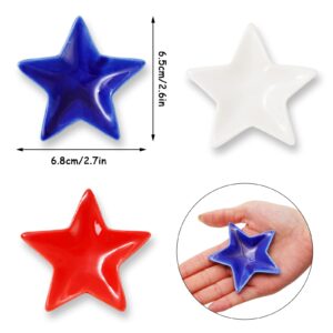 Whaline 3Pcs Patriotic Star Coffee Spoon Rest 4th of July Ceramic Teaspoon Holder Red Blue White Star Ring Dish for Independence Day Kitchen Office Coffee Bar Coffee Stirrers Home Decor Accessories