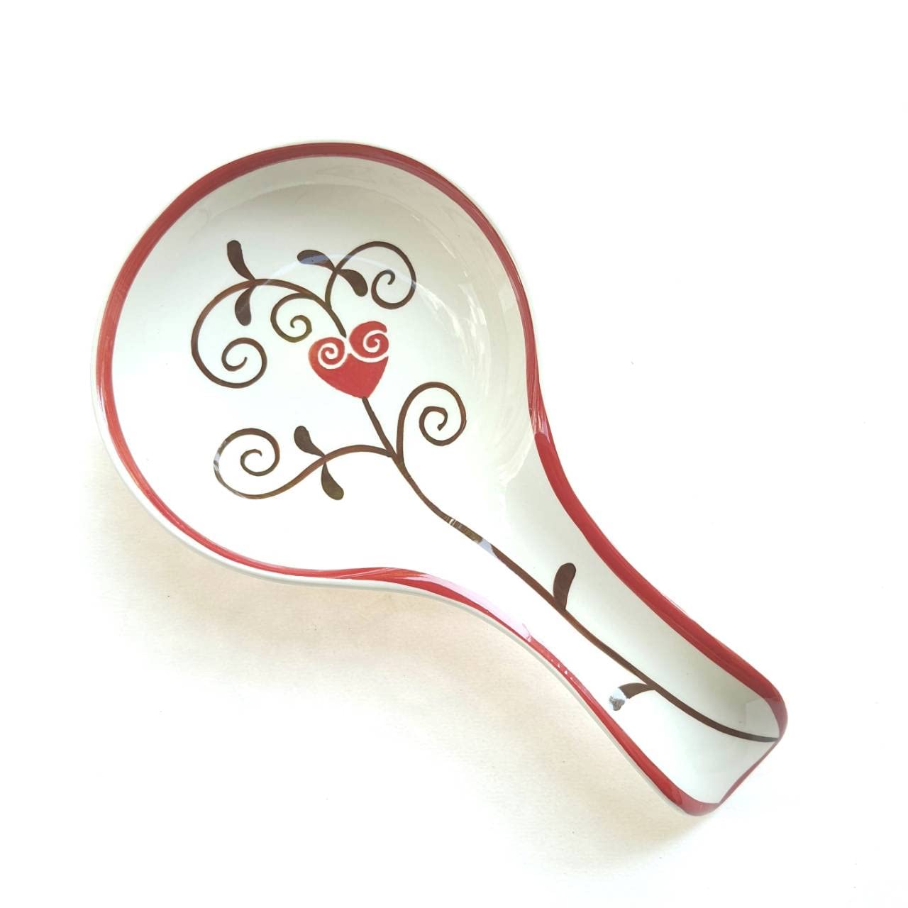 Cute Spoon Rest, Porcelain Spoon Rest for Kitchen Counter, Stove Top, Kitchen Spoon Rest, Utensil Rest for Spoon, Ladle, Spatula, Modern Farmhouse Kitchen Décor. (Red Heart))