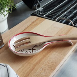 Cute Spoon Rest, Porcelain Spoon Rest for Kitchen Counter, Stove Top, Kitchen Spoon Rest, Utensil Rest for Spoon, Ladle, Spatula, Modern Farmhouse Kitchen Décor. (Red Heart))