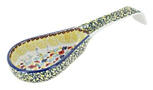 blue rose polish pottery prairie garden large spoon rest