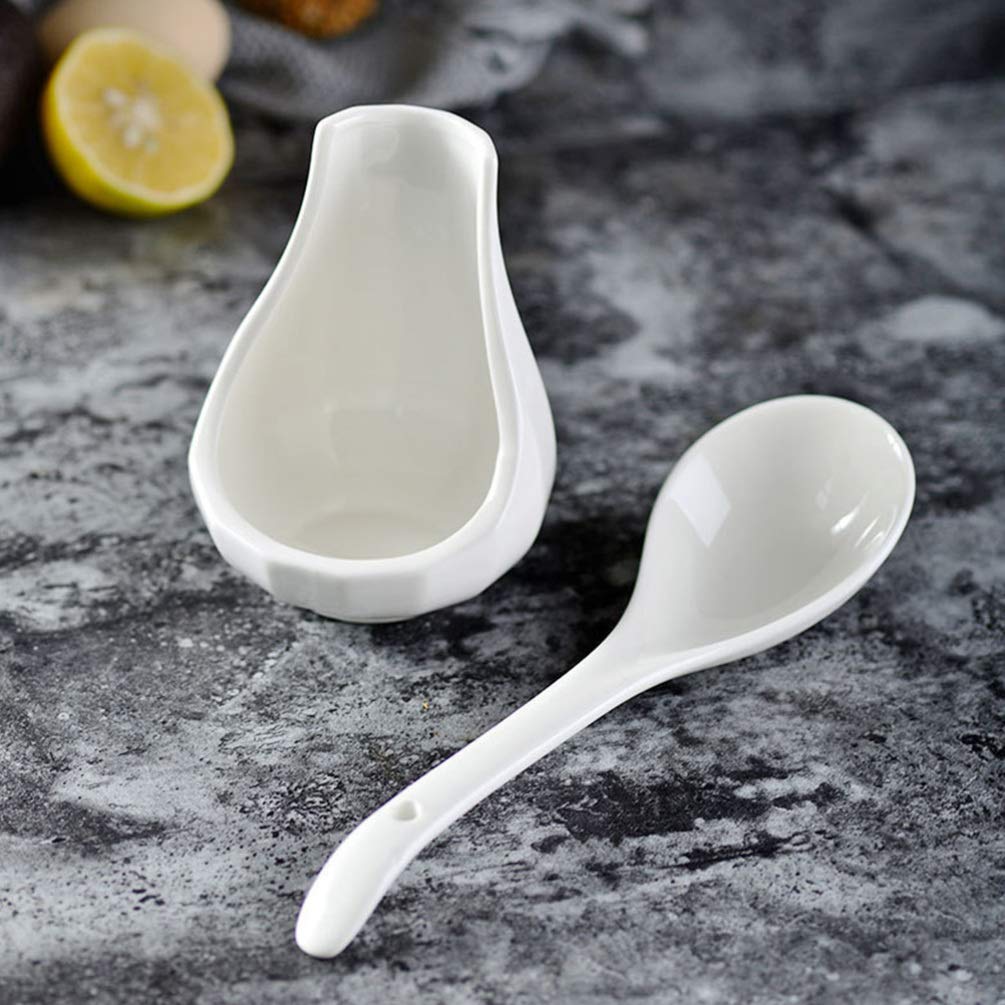 Cabilock 1pc Ceramic Spoon Rest Ceramic Spoon Holder Dinner Table Decoration Shelving Brackets White Kitchen Table Spoon Rack Fork Rest Tableware Storage Rack Kitchen Tool Commercial