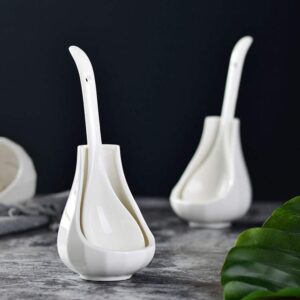 Cabilock 1pc Ceramic Spoon Rest Ceramic Spoon Holder Dinner Table Decoration Shelving Brackets White Kitchen Table Spoon Rack Fork Rest Tableware Storage Rack Kitchen Tool Commercial