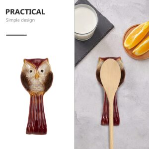 Yardwe Spoon Holder Ceramic Spoon Rest Soup Ladle Rack Owl Spoon Rest Cooking Utensil Ladle Shovel Rest Holder for Kitchen Dining Table Coffee Station Red Coffee Spoon Holder