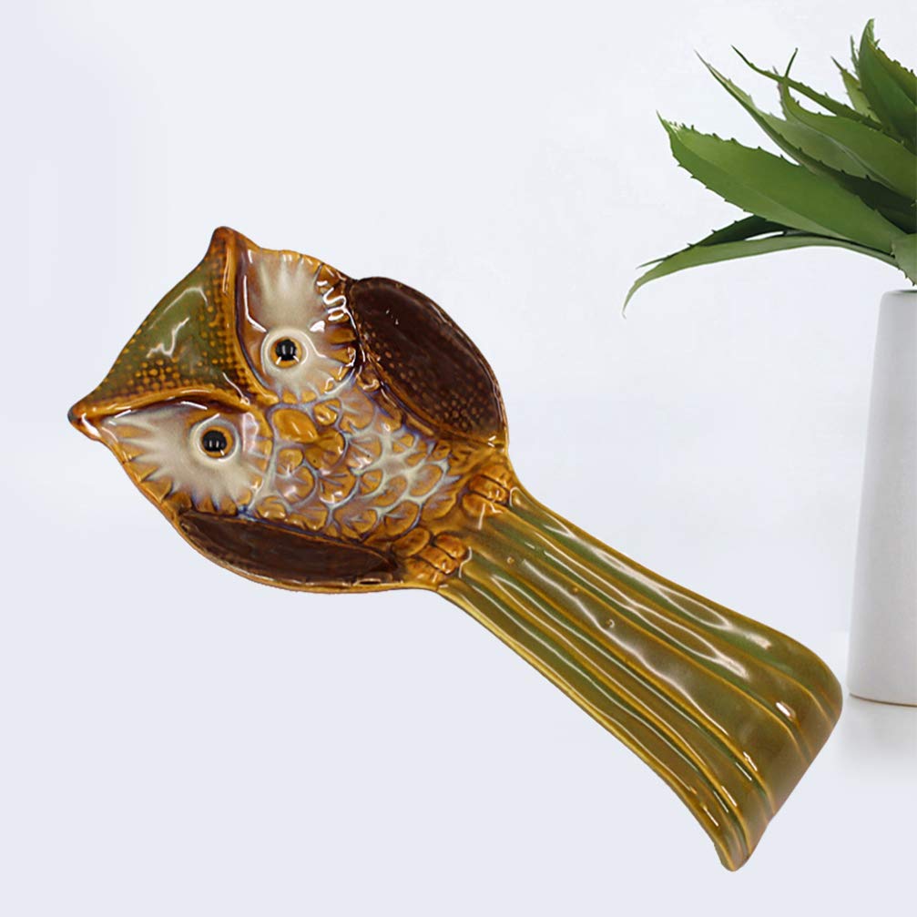 Hemoton Ceramic Spoon Holder Owl Spoon Rest Stove Top Ladle Holder Ceramic Utensil Rest Cooking Spoon Spatula Fork Holder for for Kitchen Dining Table Restaurant