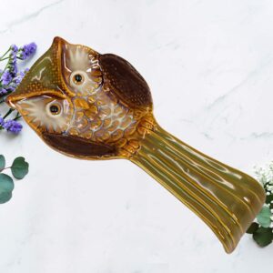 Hemoton Ceramic Spoon Holder Owl Spoon Rest Stove Top Ladle Holder Ceramic Utensil Rest Cooking Spoon Spatula Fork Holder for for Kitchen Dining Table Restaurant