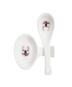 pet portrait porcelain spoon & spoon rest set (french bulldog)