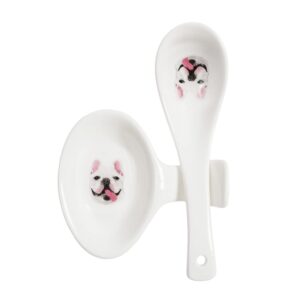 Pet Portrait Porcelain Spoon & Spoon Rest Set (French Bulldog)