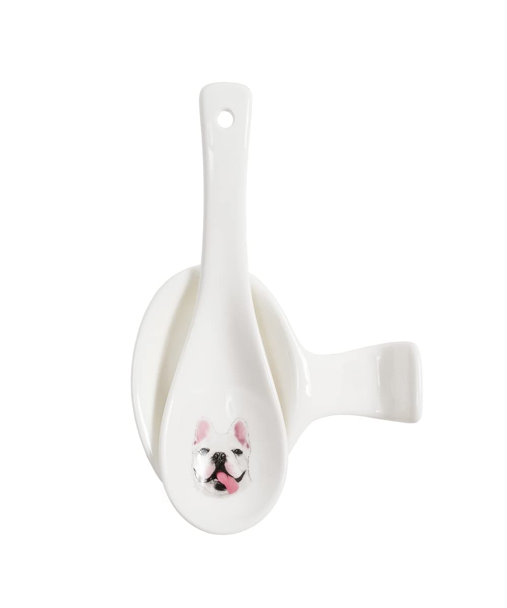 Pet Portrait Porcelain Spoon & Spoon Rest Set (French Bulldog)