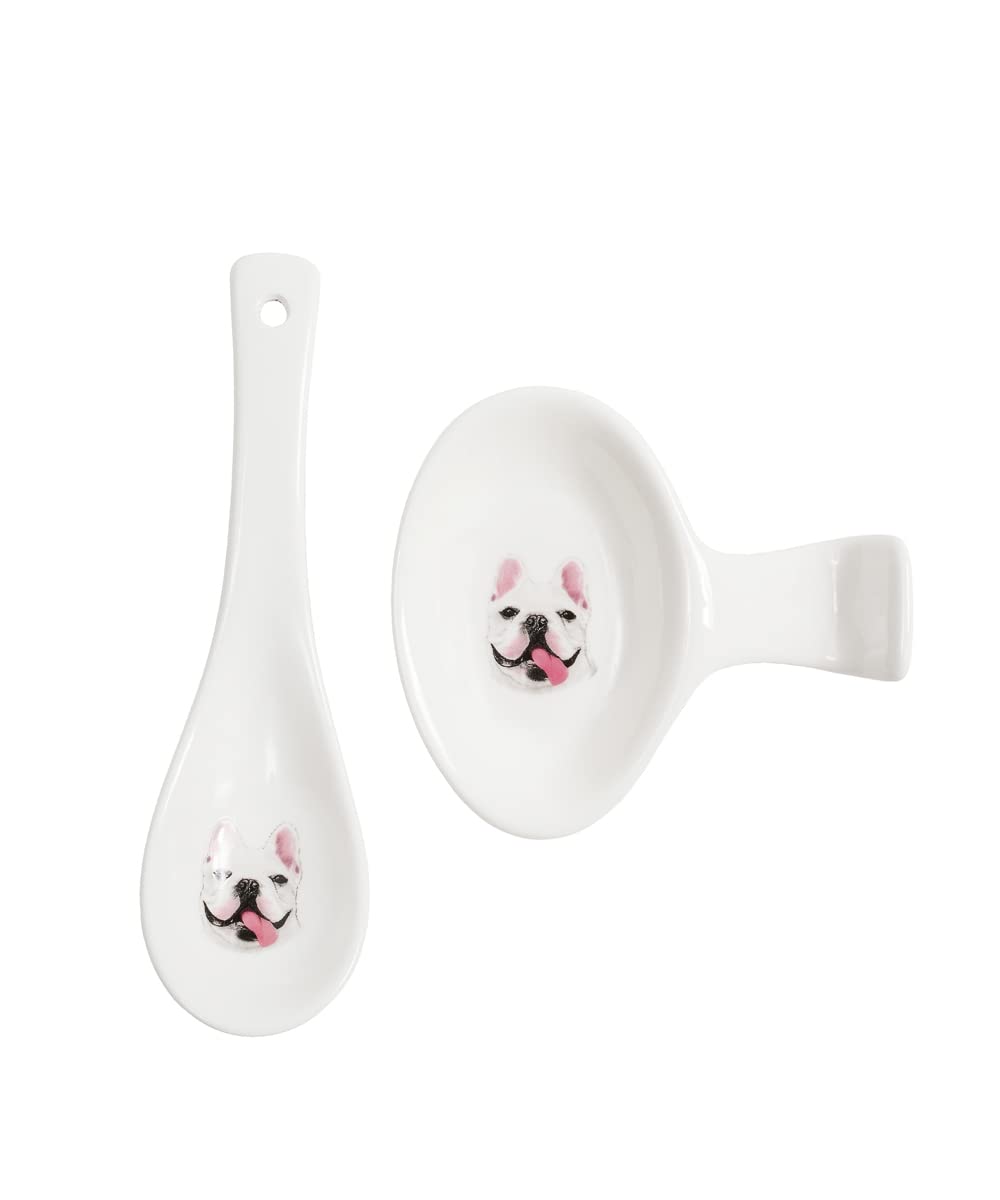 Pet Portrait Porcelain Spoon & Spoon Rest Set (French Bulldog)