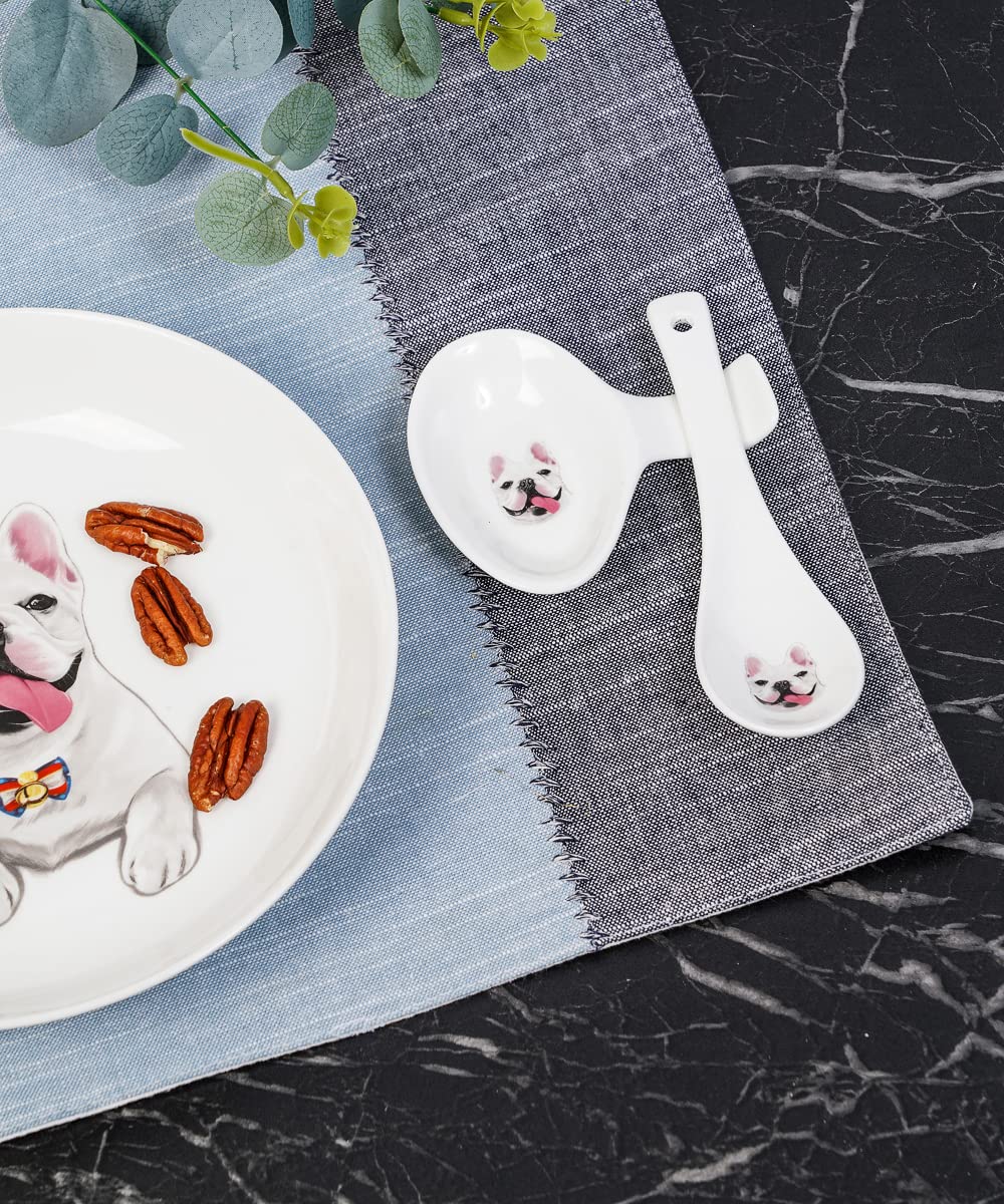 Pet Portrait Porcelain Spoon & Spoon Rest Set (French Bulldog)