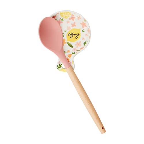 Mud Pie Lemon Spoon Rest Set, Multi, rest 5.75" x 4.5" | spoon 12 1/2"