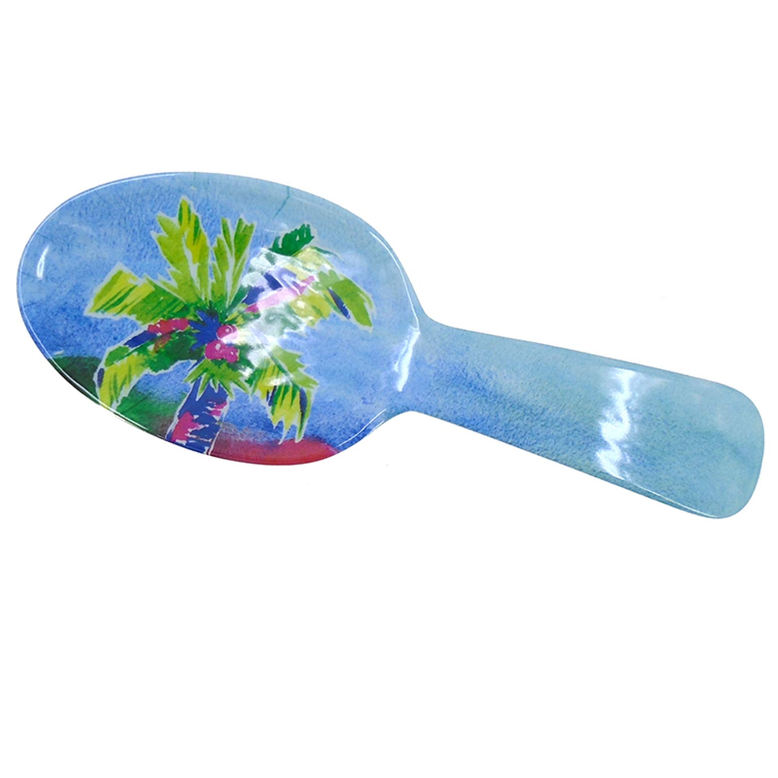 Palm Tree on Blue Kitchen Spoon Rest 10.5 Inches Melamine