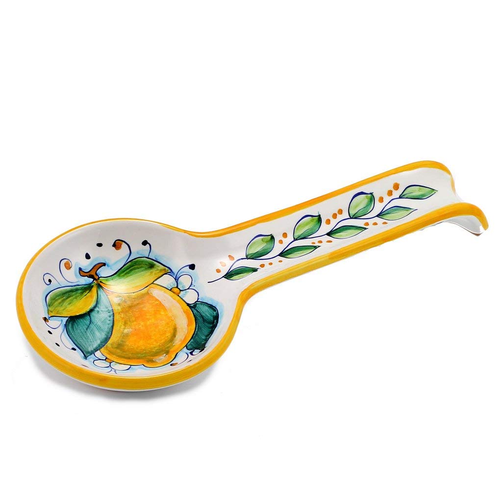 DERUTA: Spoon rest LEMON (also wall hung) [#7010/C-SEG] - Authentic hand painted in Italy. Original design. Shipped from the USA with Certificate of Authenticity.