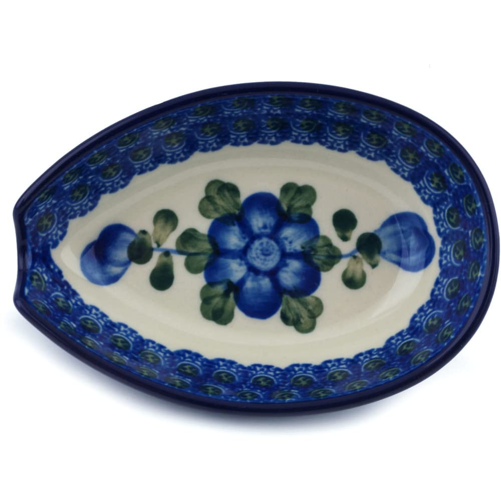 Polish Pottery Spoon Rest 5-inch Blue Poppies