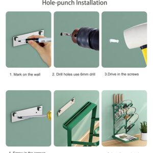 Pot Lid Organizer, Spoon Rest, Knife Rack, Multi-function Pan Cooking Board Spatula Kitchen Utensil Stand Cover Holder, Wall/Door Mounted Cabinet Storage Organizer with Removable Tray (Green), M