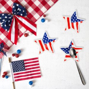 Whaline 4Pcs Patriotic Coffee Spoon Rest 4th of July Ceramic Teaspoon Holder Star Shaped Sauce Dishes American Flag Star Dipping Bowl Star Ring Dish for Independence Day Kitchen Office Party Decor