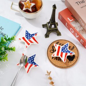 Whaline 4Pcs Patriotic Coffee Spoon Rest 4th of July Ceramic Teaspoon Holder Star Shaped Sauce Dishes American Flag Star Dipping Bowl Star Ring Dish for Independence Day Kitchen Office Party Decor