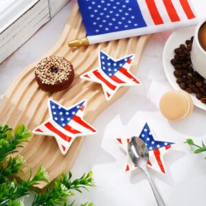 Whaline 4Pcs Patriotic Coffee Spoon Rest 4th of July Ceramic Teaspoon Holder Star Shaped Sauce Dishes American Flag Star Dipping Bowl Star Ring Dish for Independence Day Kitchen Office Party Decor