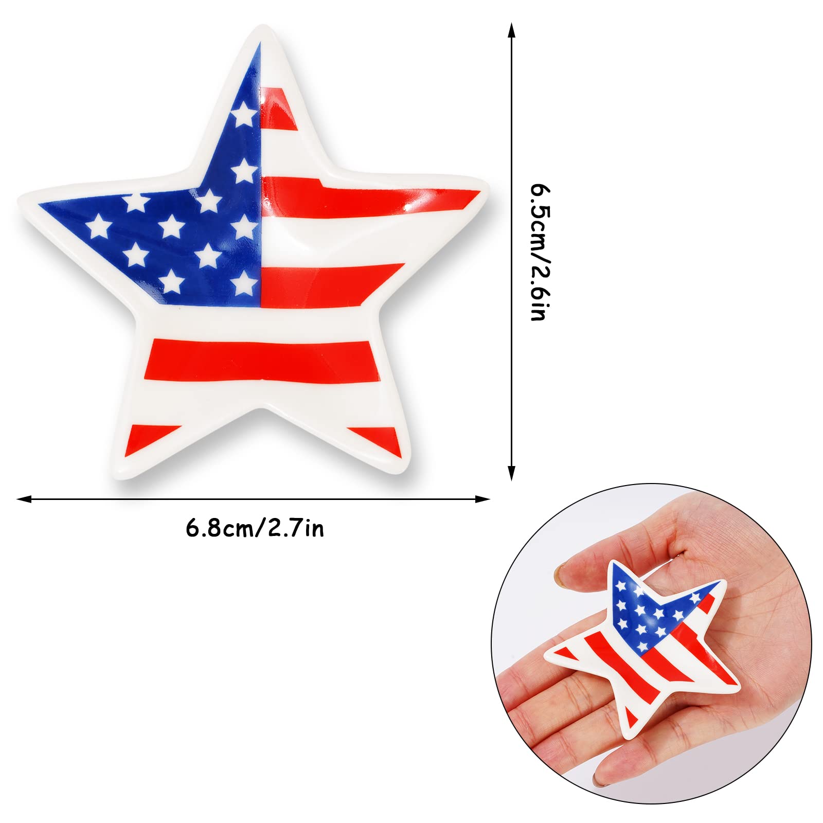 Whaline 4Pcs Patriotic Coffee Spoon Rest 4th of July Ceramic Teaspoon Holder Star Shaped Sauce Dishes American Flag Star Dipping Bowl Star Ring Dish for Independence Day Kitchen Office Party Decor