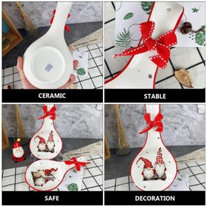 DOITOOL Santa Spoon Rest Ceramic Christmas Spoon Rest Xmas Holiday Kitchen Spoon Rest Tableware Rack Chopsticks Holder Christmas Party Decorations