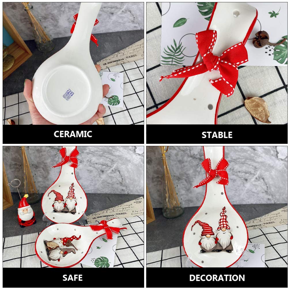 DOITOOL Santa Spoon Rest Ceramic Christmas Spoon Rest Xmas Holiday Kitchen Spoon Rest Tableware Rack Chopsticks Holder Christmas Party Decorations