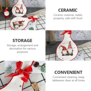 DOITOOL Santa Spoon Rest Ceramic Christmas Spoon Rest Xmas Holiday Kitchen Spoon Rest Tableware Rack Chopsticks Holder Christmas Party Decorations