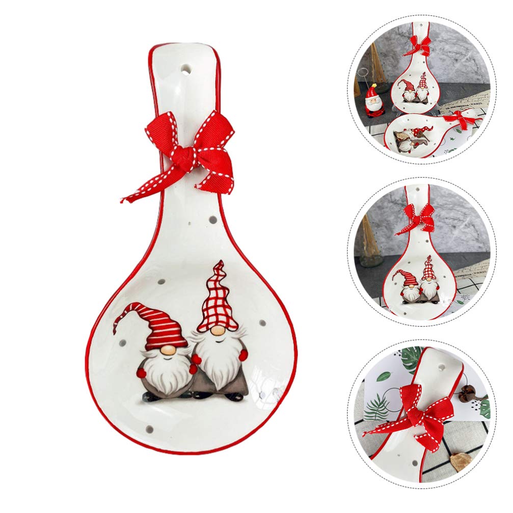 DOITOOL Santa Spoon Rest Ceramic Christmas Spoon Rest Xmas Holiday Kitchen Spoon Rest Tableware Rack Chopsticks Holder Christmas Party Decorations