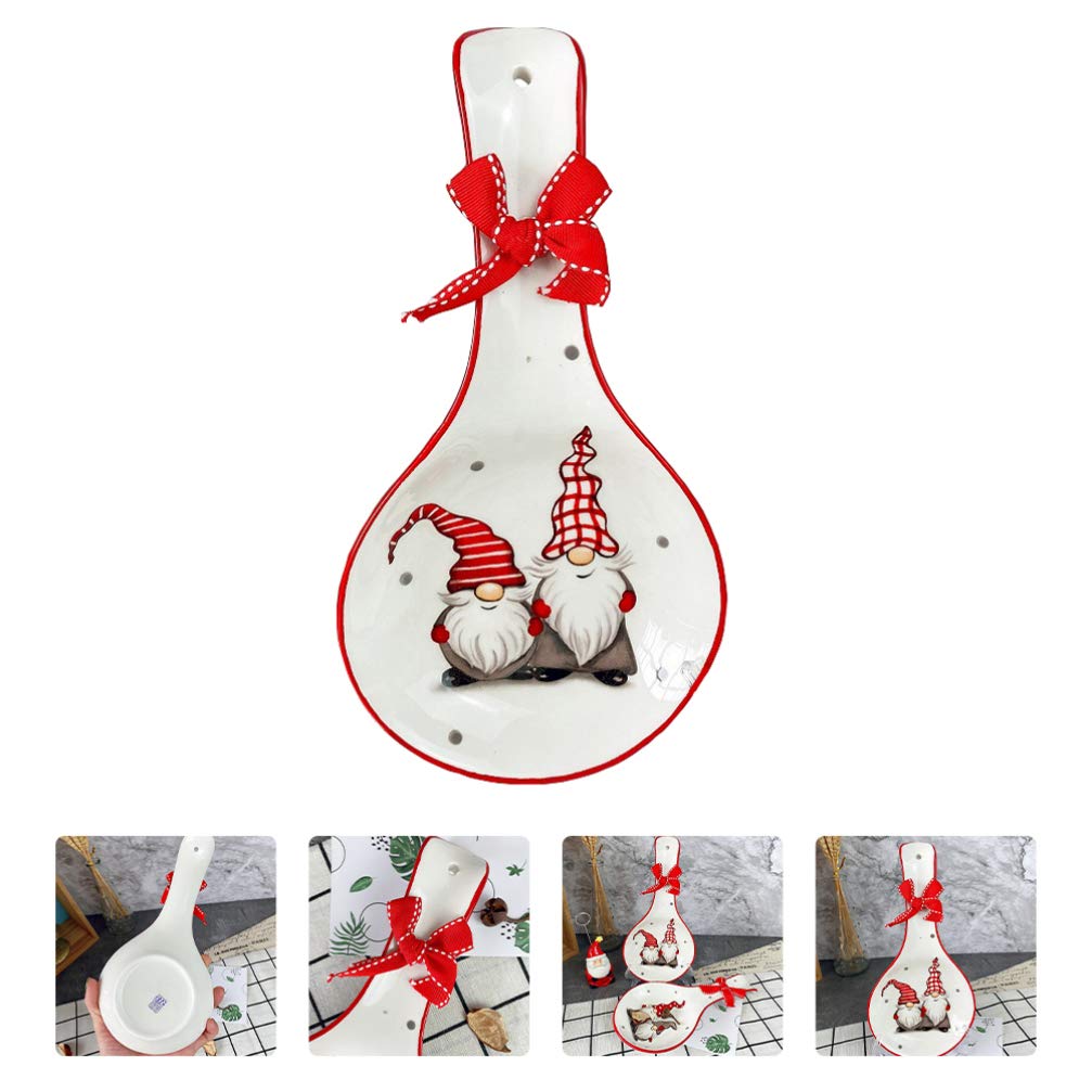 DOITOOL Santa Spoon Rest Ceramic Christmas Spoon Rest Xmas Holiday Kitchen Spoon Rest Tableware Rack Chopsticks Holder Christmas Party Decorations