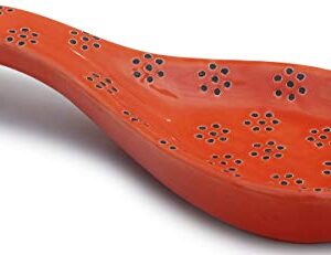 ABHANDICRAFTS Metal Spoon Rest with Red Ceramic Dish - Upright Utensil Holder for Stovetop & Kitchen Organization Standing Spoon Rest for Kitchen Countertop (AB-SPOON-015)