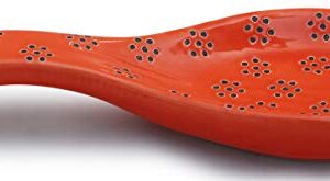 ABHANDICRAFTS Metal Spoon Rest with Red Ceramic Dish - Upright Utensil Holder for Stovetop & Kitchen Organization Standing Spoon Rest for Kitchen Countertop (AB-SPOON-015)