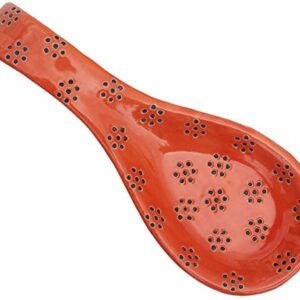 ABHANDICRAFTS Metal Spoon Rest with Red Ceramic Dish - Upright Utensil Holder for Stovetop & Kitchen Organization Standing Spoon Rest for Kitchen Countertop (AB-SPOON-015)