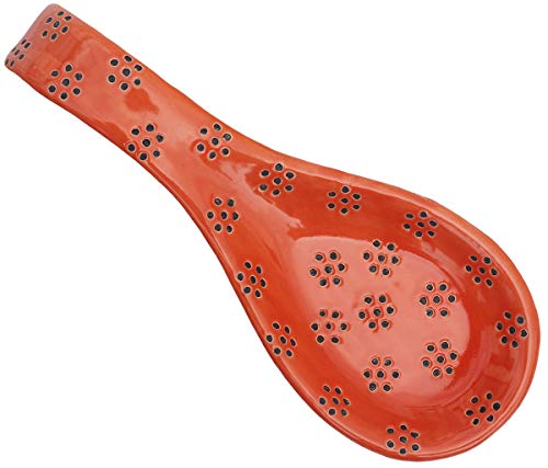 ABHANDICRAFTS Metal Spoon Rest with Red Ceramic Dish - Upright Utensil Holder for Stovetop & Kitchen Organization Standing Spoon Rest for Kitchen Countertop (AB-SPOON-015)