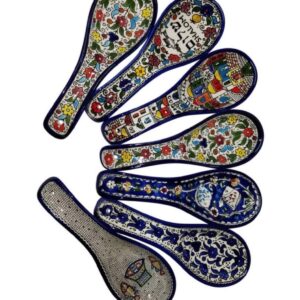 Bethlehem Gifts TM 10" Armenian Ceramic Hand-Painted Cooking Spoon Rest Ladle Holder (Blue Flowers)