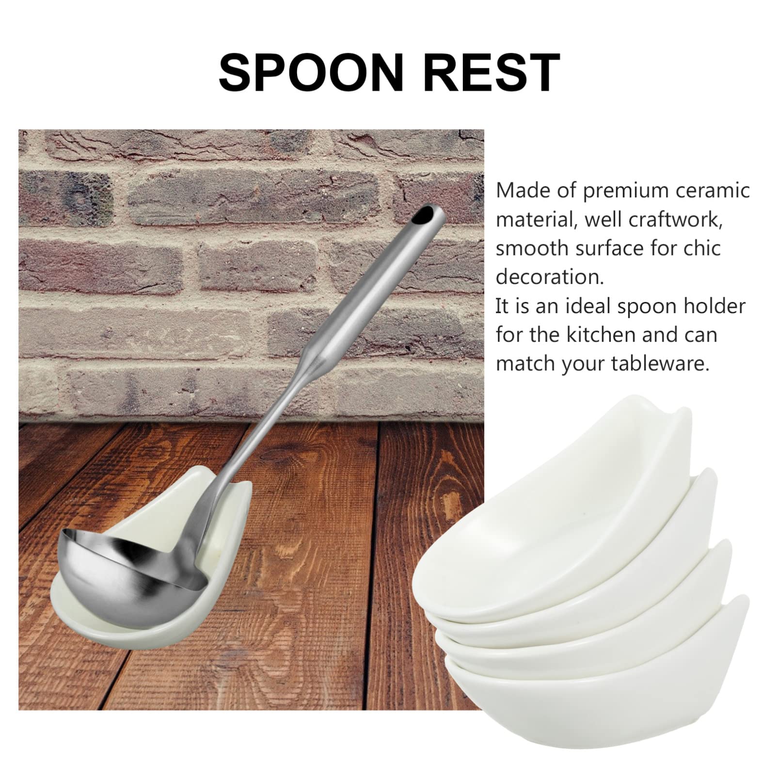 Luxshiny Cooking Spoons Holder 4 Pcs Spoon Rest Towel Rack Pot Cover Ceramics White Ceramic Spoon Rack