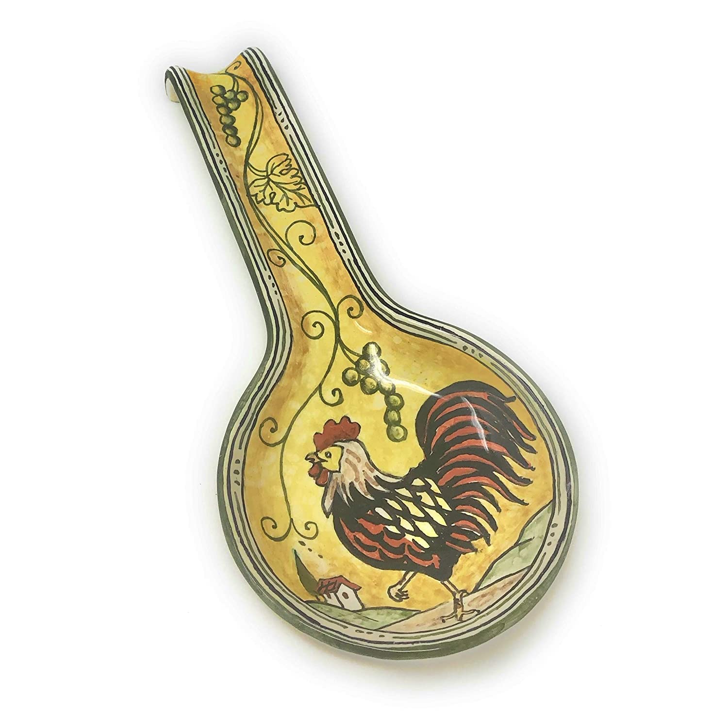 CERAMICHE D'ARTE PARRINI - Italian Ceramic Art Spoon Rest Pottery Holder Hand Painted Decorated Rooster Gaul Made in ITALY Tuscan