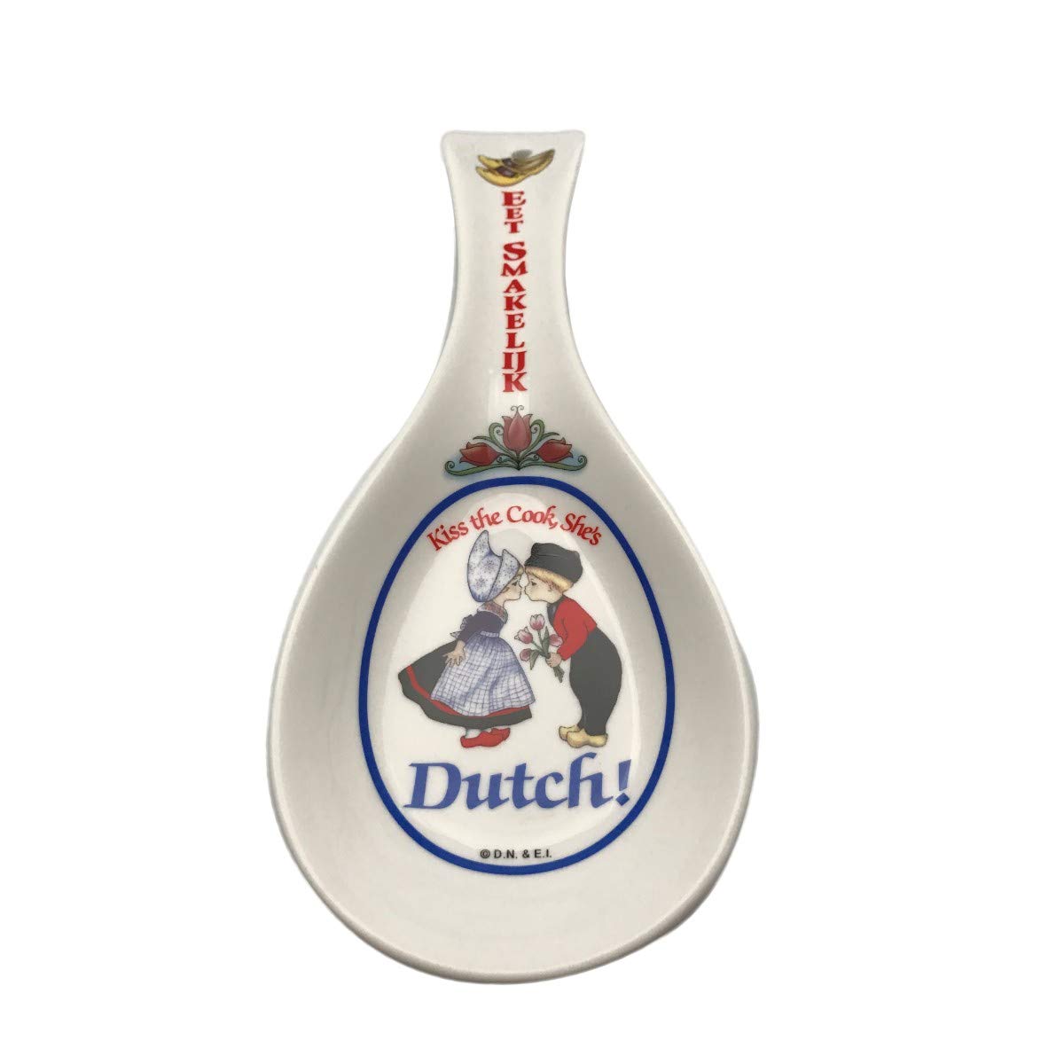 Decorative Ceramic Kitchen Spoon Rest by E.H.G | Dutch "Eet Smakelijk"