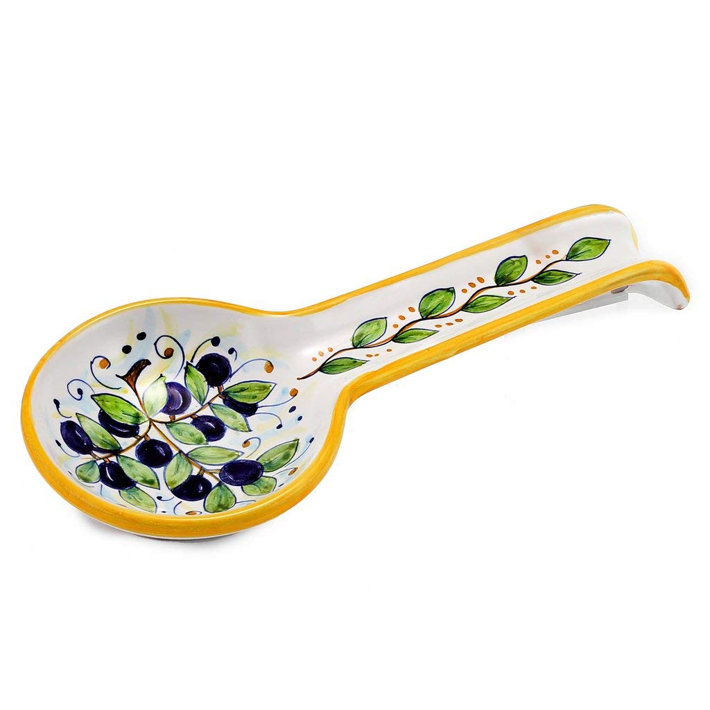 DERUTA: Spoon rest OLIVE (also wall hung) [#7010/B-SEG] - Authentic hand painted in Italy. Original design. Shipped from the USA with Certificate of Authenticity.