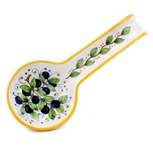 DERUTA: Spoon rest OLIVE (also wall hung) [#7010/B-SEG] - Authentic hand painted in Italy. Original design. Shipped from the USA with Certificate of Authenticity.