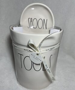 rae dunn tools utensil holder with spoon rest set ceramic very rare