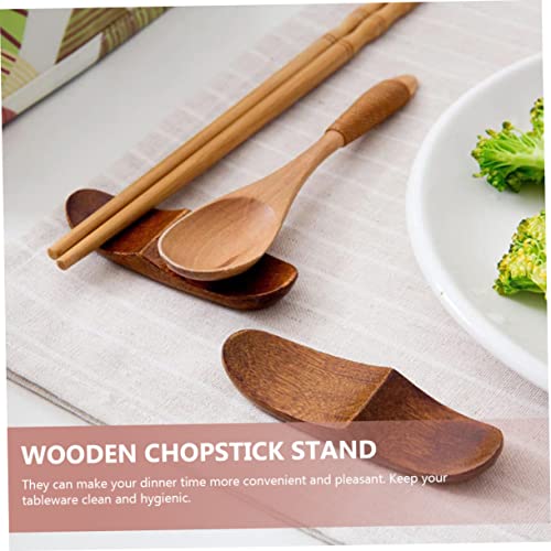 Cabilock 6pcs Solid Wood Chopsticks Spoon Holder Chopsticks Holder Sushi Stick Holder Cooking Spoon Stand Wood Chopsticks Stand Tableware Rest Wood Chopsticks Rack Wooden Cute Japan