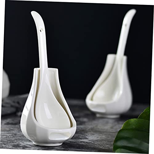 Zerodeko 1 Set spoon holder set spatula holder spoon and scoop holder kit hot pot convenient spoon holder utensil drip catcher decorative soup spoon small spoon ceramics delicate white