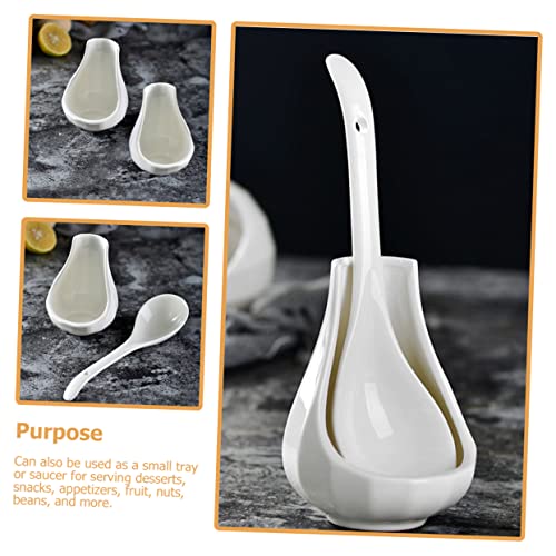 Cabilock 3pcs Ceramic Spoon Holder Upright Spoon Holder Copper Spoon Rest Fork Rest Spoon Storage Rack Cutlery Rests Spoon Stand Bulk Coffee Chopstick Rest Vertical Drip Tray White Ceramics