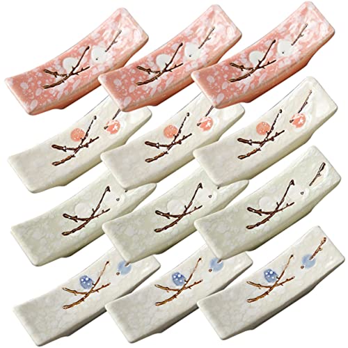 Zerodeko 12pcs Japanese plum blossom chopstick rest ceramic fork rest holder japanese style chopsticks holders Porcelain Chopstick Rest japanese table brush holder counter ceramics